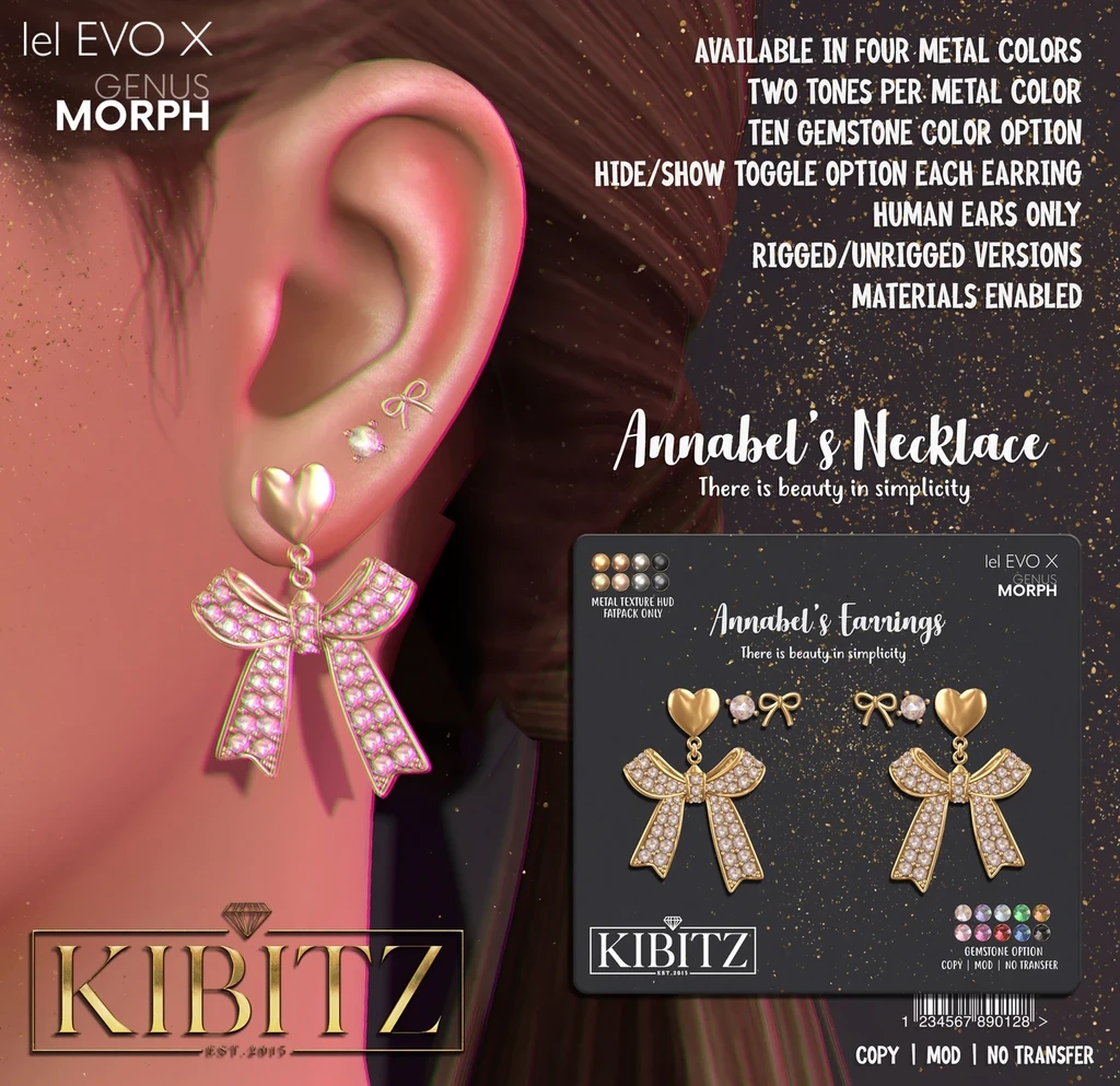 Annabel’s Necklace & Earrings by Kibitz @ Kustom9 - Second Life Syndicate